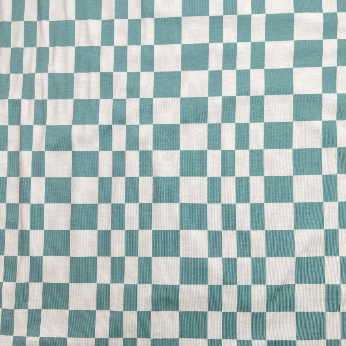 Checkers in Mint and White Cotton Jersey Fabric – Lamazi Fabrics