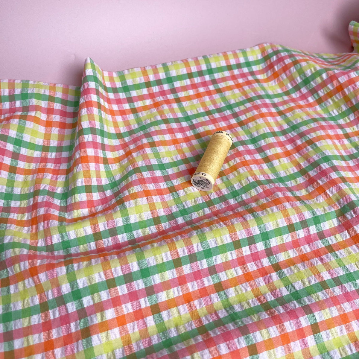 Yarn Dyed Neon Rainbow Checks Cotton Seersucker Fabric – Lamazi Fabrics