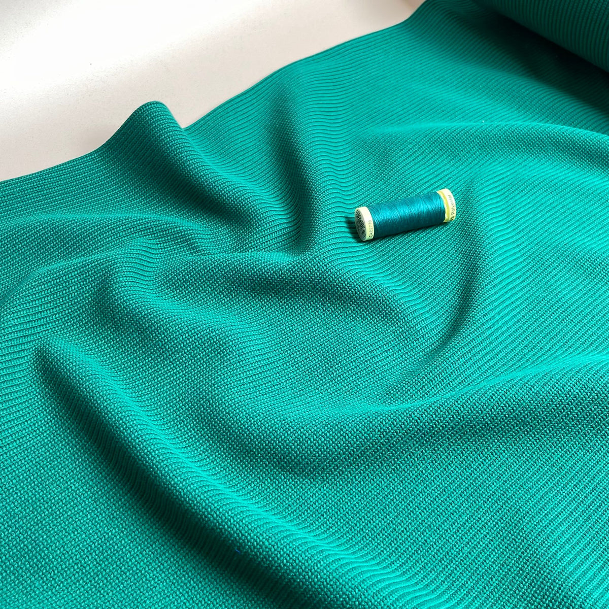 REMNANT 1.34 Metres - Emerald Ribbed Cotton Cable Knitted Fabric ...