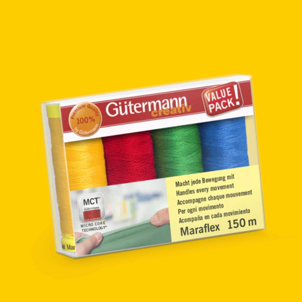 Gutermann Maraflex Thread Pack 4 x 150m in Bold Colours – Lamazi Fabrics