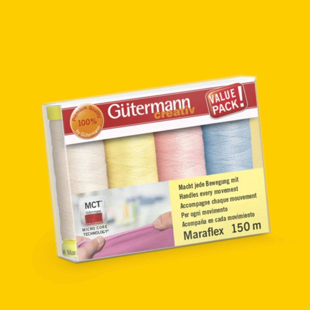 Gutermann Maraflex Thread Pack 4 x 150m in Pastel Colours – Lamazi Fabrics