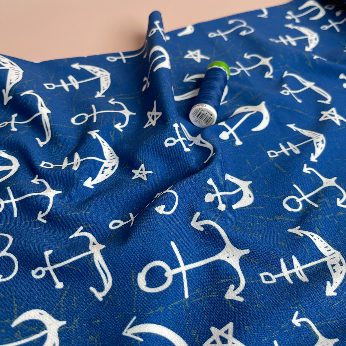 Danish Design - Anchors Blue Cotton Jersey Fabric – Lamazi Fabrics