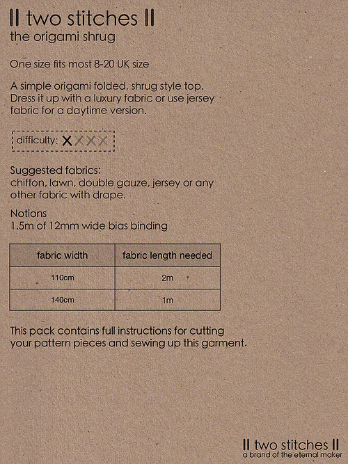 Two Stitches - Origami Shrug Sewing Pattern – Lamazi Fabrics